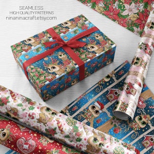 Cute Christmas Owls Digital Paper Pack, Glitter Seamless Patterns ...