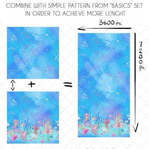 Mermaid Digital Papers, Colorful Sea Seamless Patterns, Rainbow ...