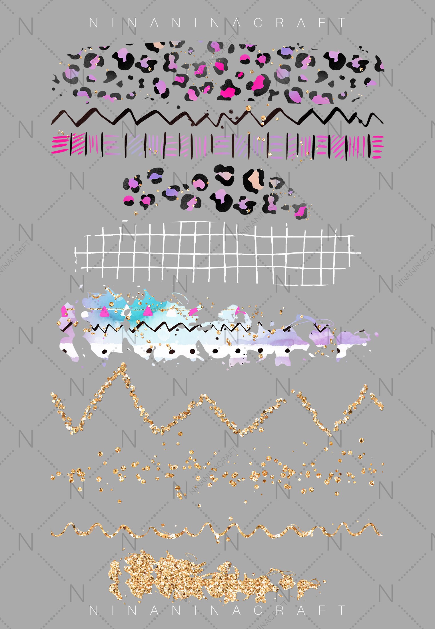 Abstract Neon Clip Art Brush Strokes Clipart by | Etsy