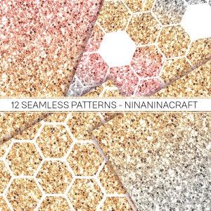 12 Honey Bee Glitter Digital Papers, Gold Glitter Seamless Patterns ...