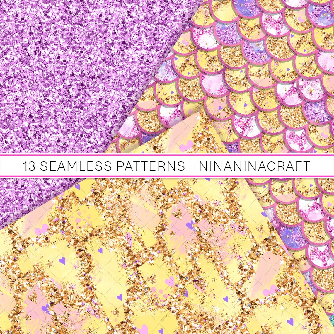 Mermaid Glitter Digital Paper Pack, Colorful Rainbow Glitter Seamless ...