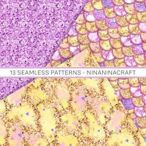 Mermaid Glitter Digital Paper Pack, Colorful Rainbow Glitter Seamless ...