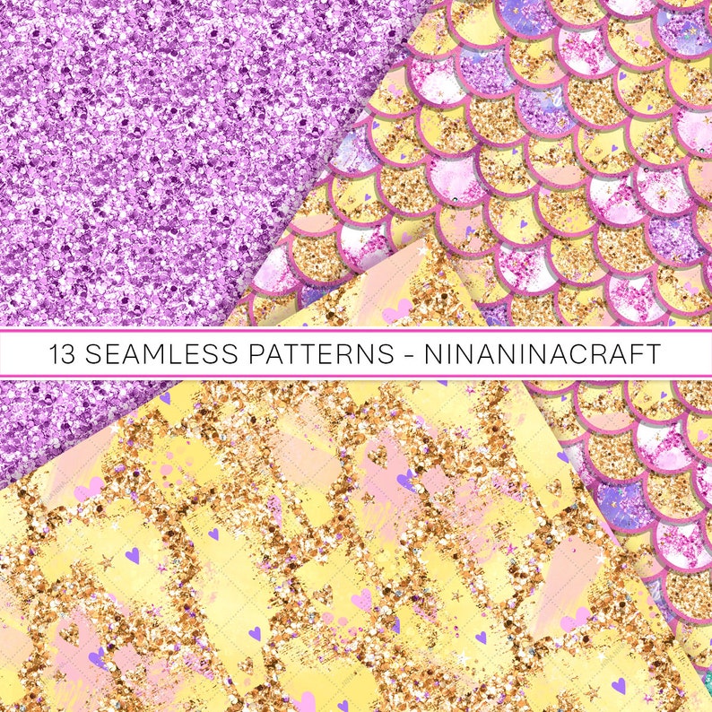 Mermaid Glitter Digital Paper Pack, Colorful Rainbow Glitter Seamless ...