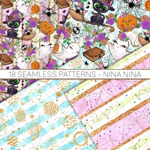 Cute Halloween Digital Paper Pack, Halloween Seamless Patterns, Spooky ...