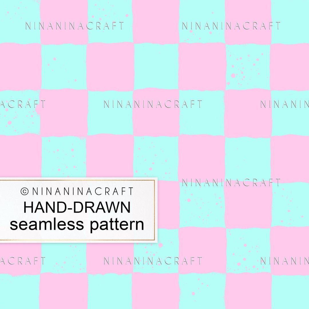 Checkerboard Seamless Pattern by Ninaninacraft, Pink Teal Turquoise ...