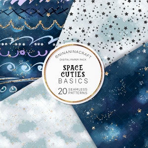 Cute Space Digital Papers Basics, Glittery Galaxy Seamless Patterns by ...