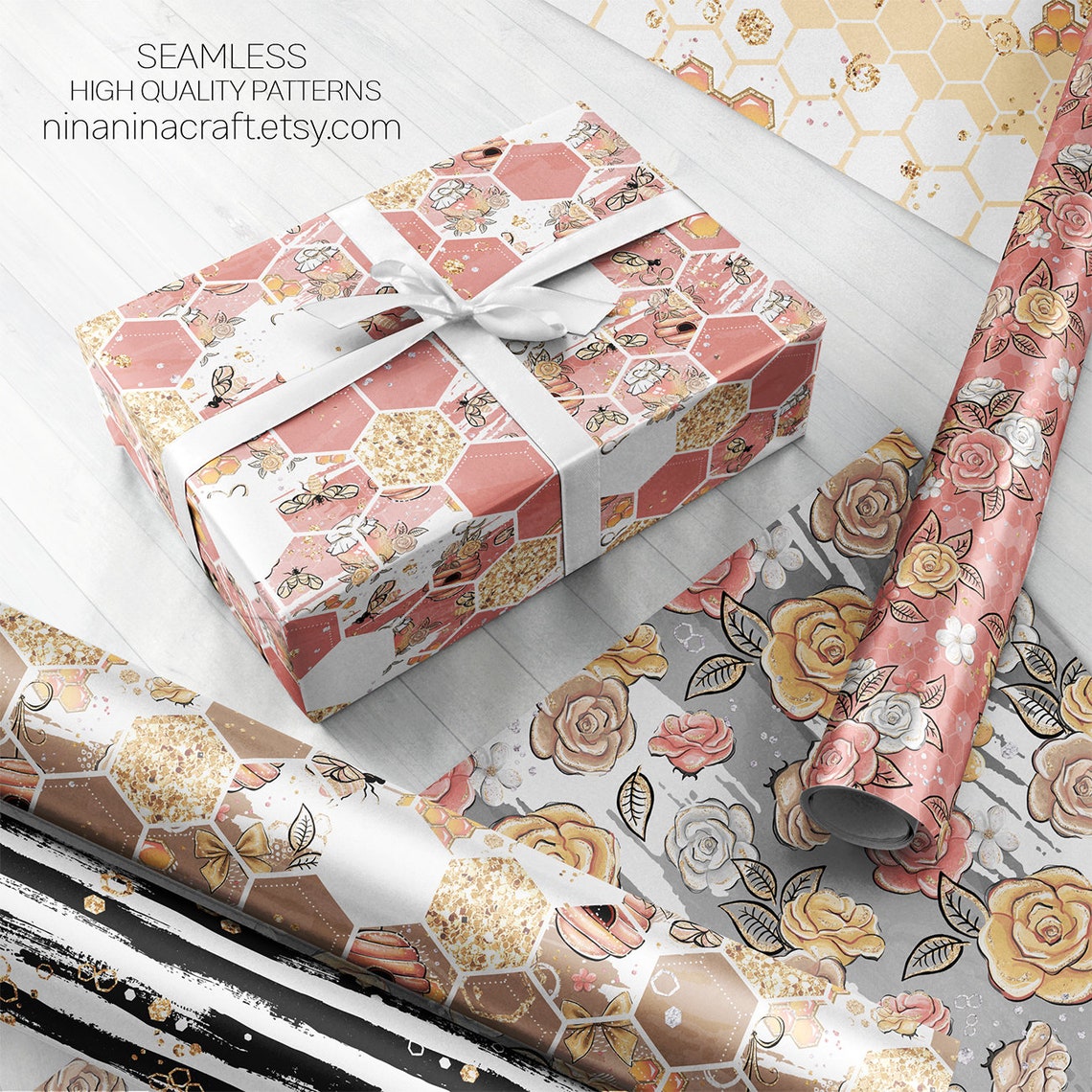 Honey Bee Digital Papers Basics Gold Glitter Flowers Fashion - Etsy