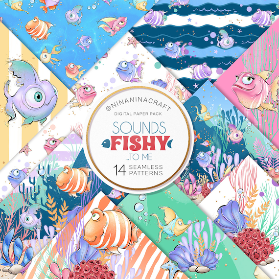 Cute Fish Seamless Patterns Summer Underwater Digital Papers - Etsy