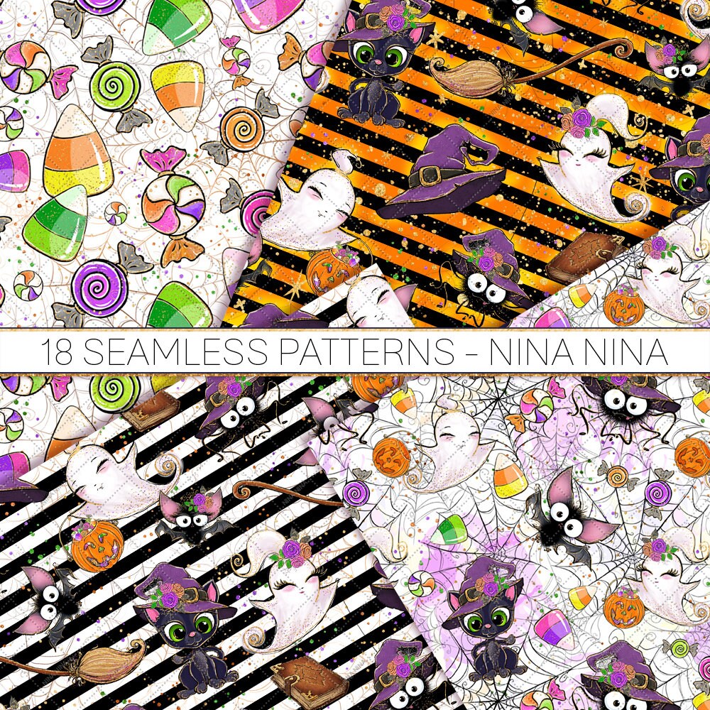 Cute Halloween Digital Papers, Halloween Seamless Patterns, Spooky ...