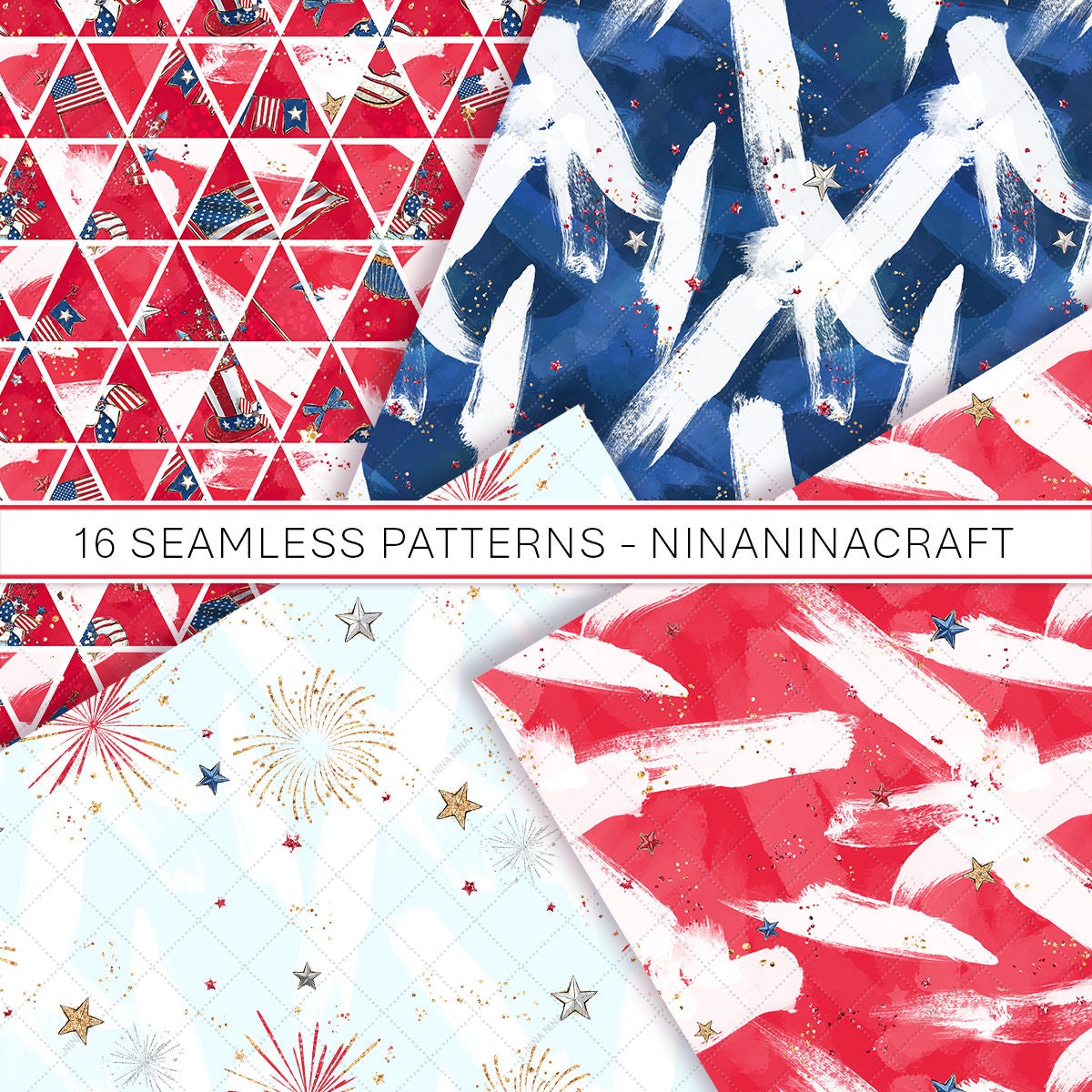 American Flag Basics Digital Papers, Independence Day Seamless Patterns ...
