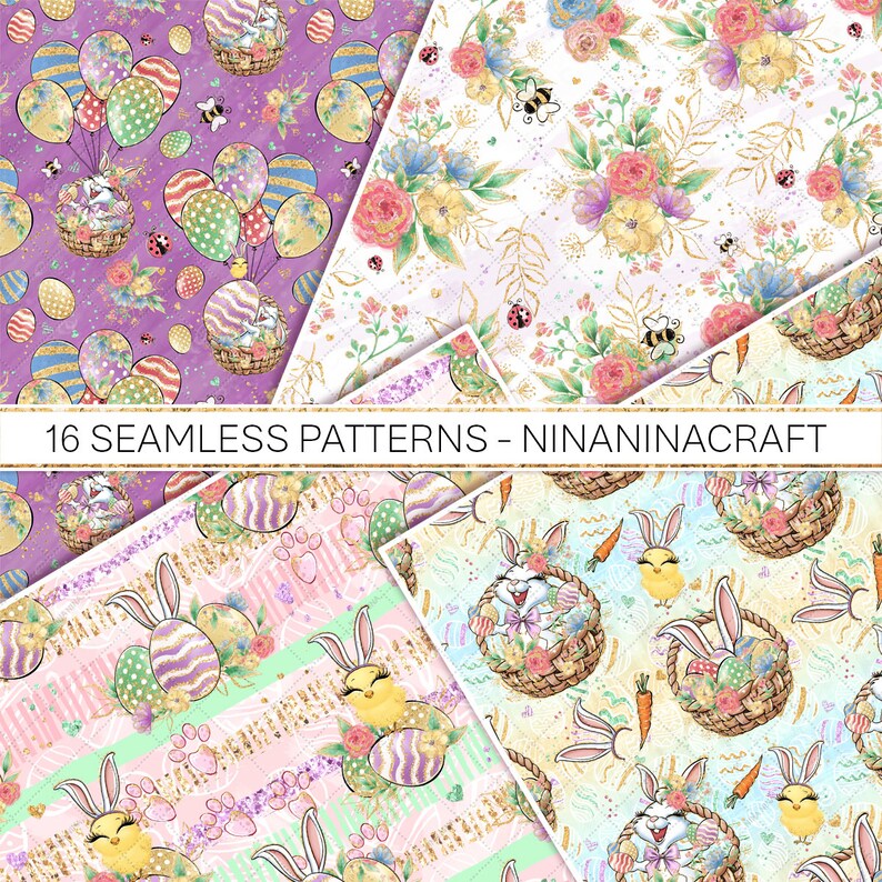 16 Easter Digital Papers Cute Bunny Seamless Pattern Custom | Etsy