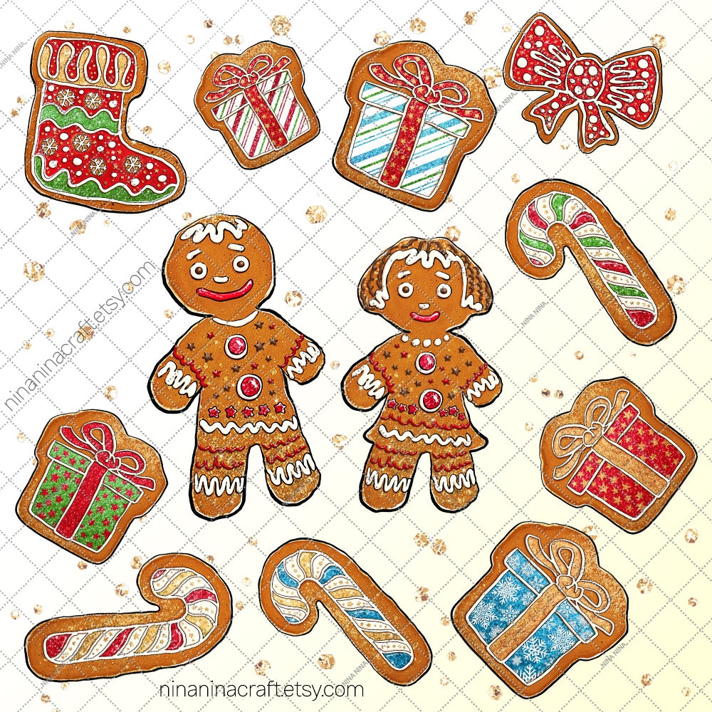 Christmas Gingerbread Clipart Cute Christmas Clip Art - Etsy