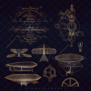 Steampunk Clipart Pack, Gold Lineart by Ninaninacraft, Line Art ...
