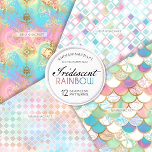 Iridescent Digital Papers, Rainbow Glitter Seamless Patterns by ...