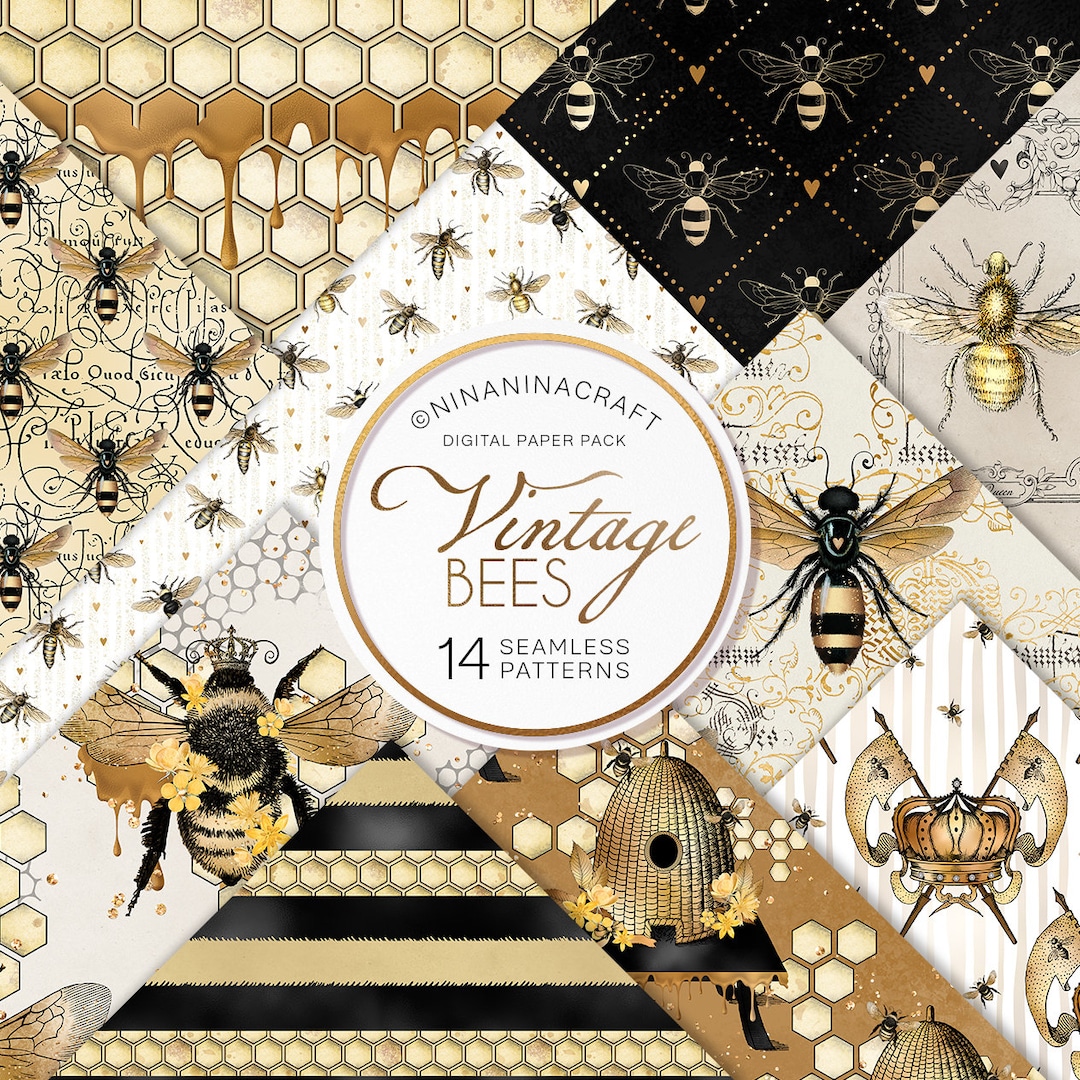 Honey Bee Digital Papers, Bumble Bee Seamless Patterns by Ninaninacraft ...