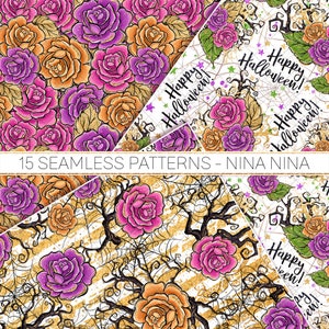 Halloween Flowers Digital Papers, Cute Seamless Patterns, Spooky Fabric ...