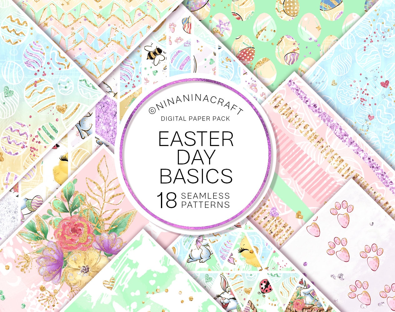 18 Easter Digital Papers Cute Pastel Seamless Pattern Custom | Etsy