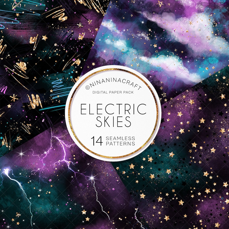Electric Galaxy Digital Papers, Starry Night Seamless Patterns by ...
