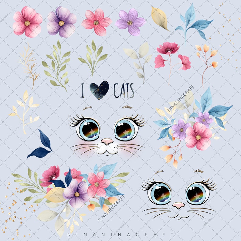 Cute Cats Clip Art Pack, Hand Drawn Kitty Clipart by Ninaninacraft ...