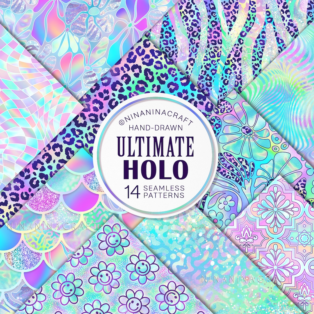 Holographic Seamless Patterns, Iridescent Digital Paper by ...