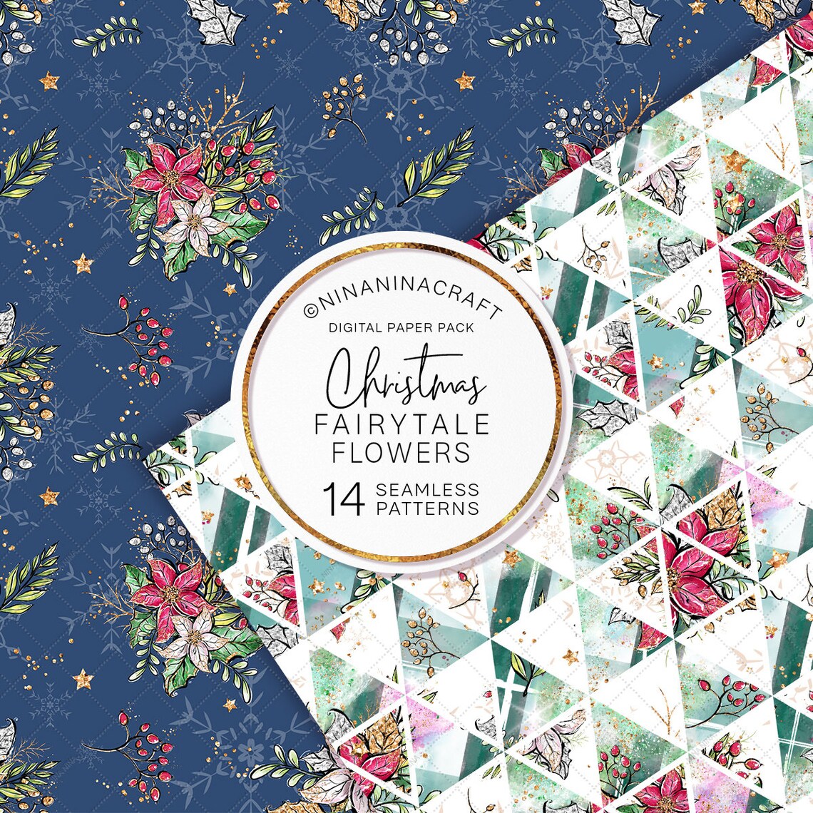 Christmas Flowers Digital Paper Pack Poinsettia Seamless - Etsy