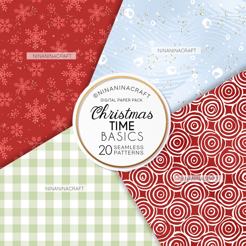 Cute Christmas Seamless Patterns, Christmas Plaid Digital Papers by ...
