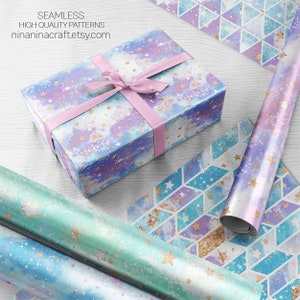 Pastel Galaxy Digital Papers, Stars Seamless Patterns, Gold Glitter Sky ...