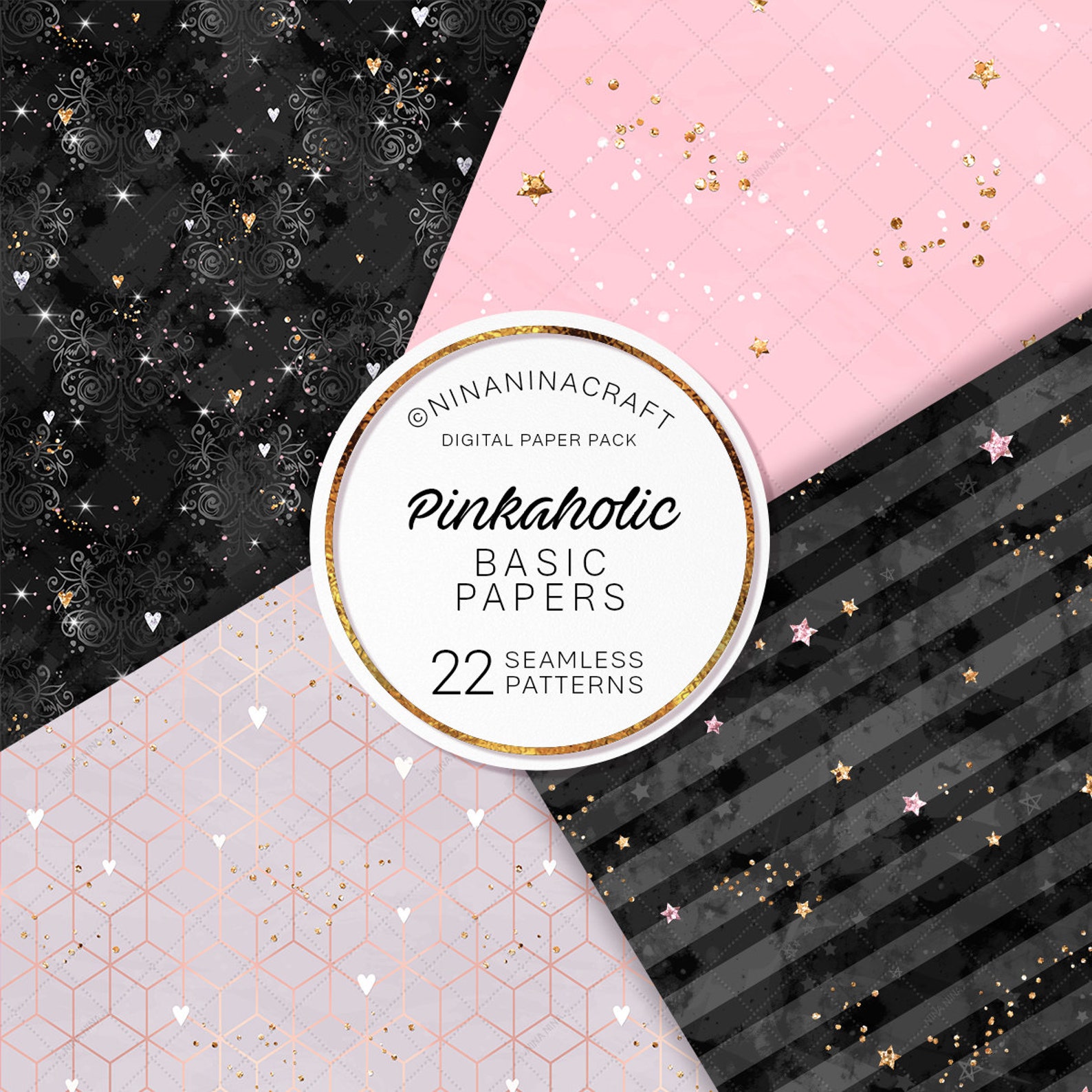 Pink Glamour Digital Paper Basic Pack, Luxury Seamless Patterns by ...