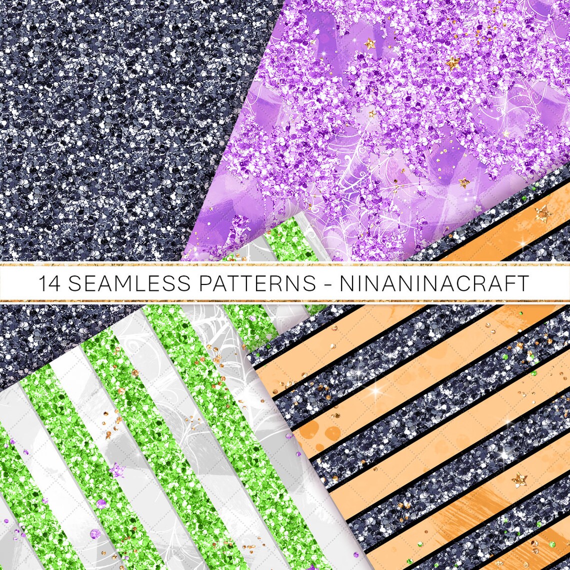 Halloween Wonderland Glitter Digital Papers, Seamless Patterns ...