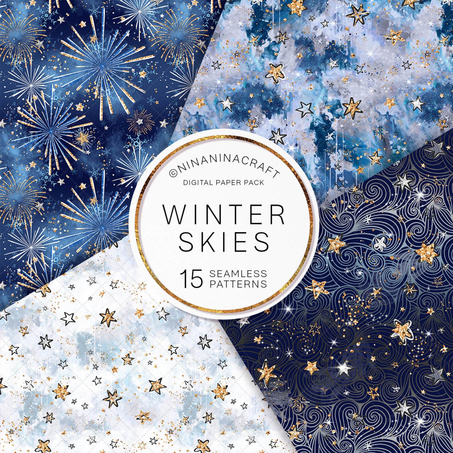 Winter Skies Digital Papers Winter Night Seamless Patterns by - Etsy