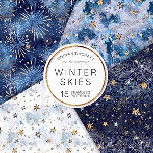 Winter Skies Digital Papers, Winter Night Seamless Patterns by ...