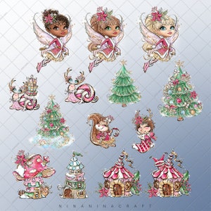 Cute Christmas Fairy Clip Art Pack, Digital Clipart, Planner Stickers ...