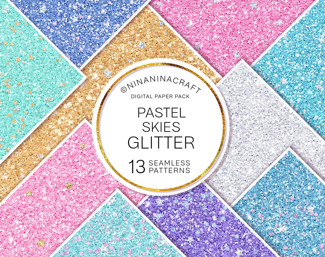 Pastel Skies Glitter Digital Papers Seamless Patterns by | Etsy