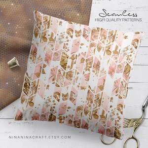 16 Vintage Rose Basics Digital Papers, Hand Drawn Gold Seamless Pattern ...