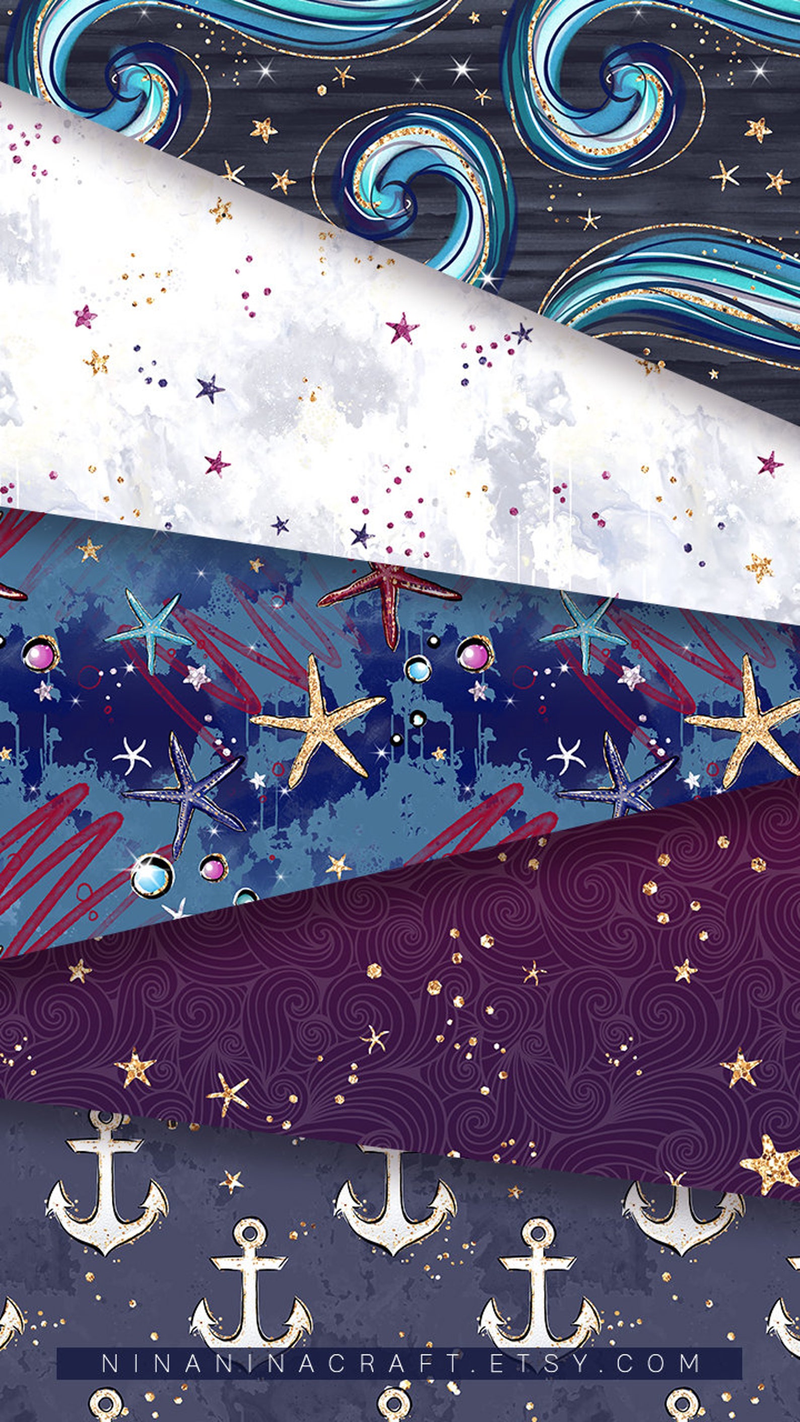 20 Nautical Digital Papers Basics Dark Red Blue Gold Stripes | Etsy