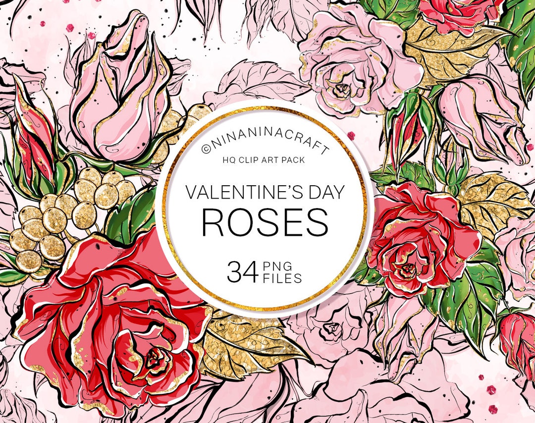 Valentine's Day Clip Art, Roses Clipart, Pink and Red Flowers Planner ...