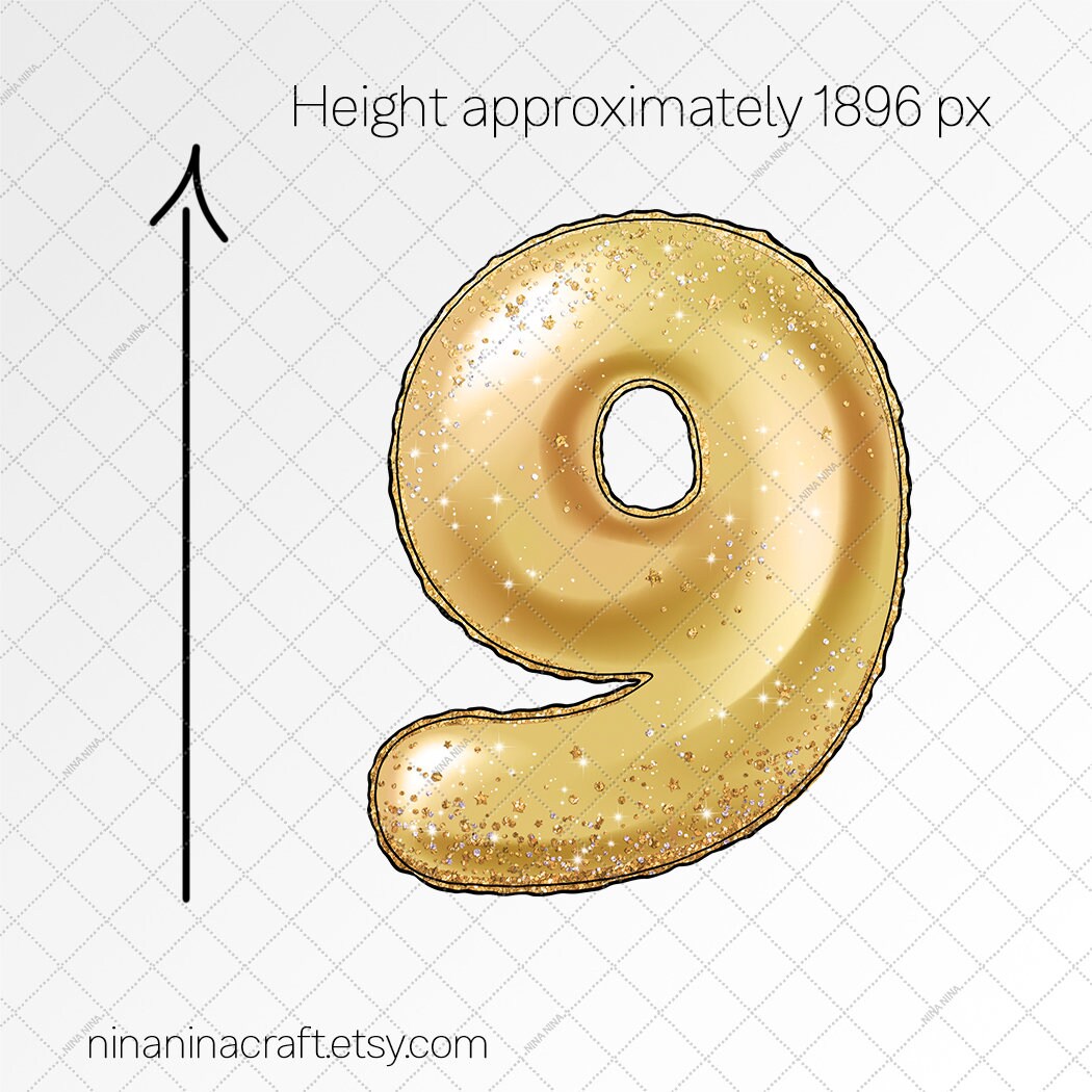 Gold Foil Balloon Numbers 0-9 Clip Art Pack Gold Glitter - Etsy