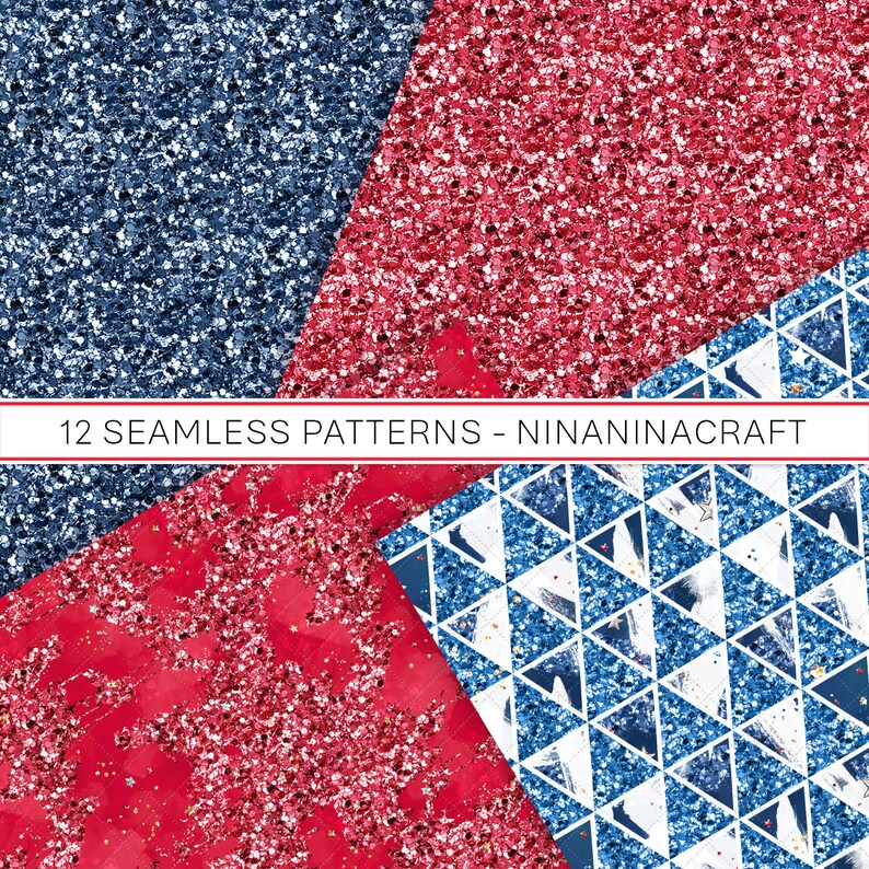 American Flag Realistic Glitter Digital Papers Independence - Etsy