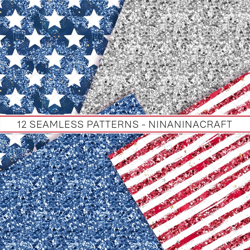 American Flag Realistic Glitter Digital Papers Independence - Etsy