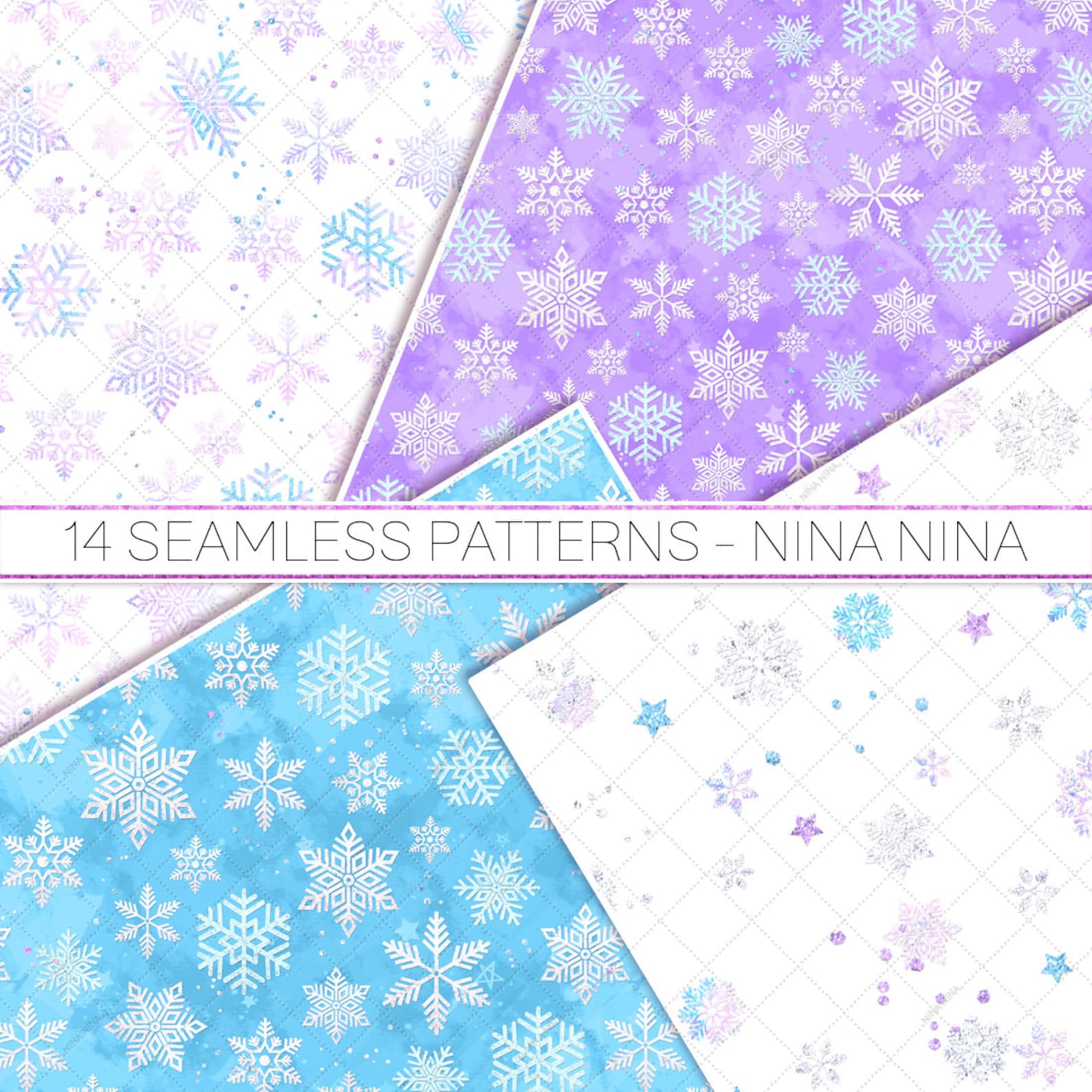14 Watercolor Snowflakes Digital Papers Glitter Snow Seamless - Etsy