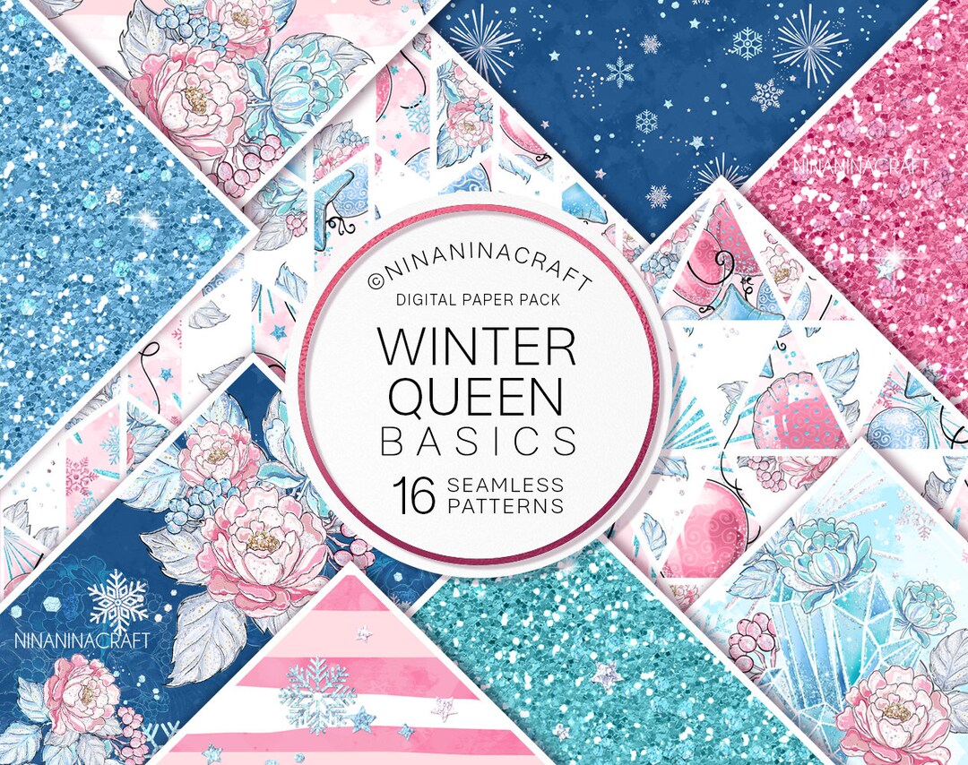 Winter Queen Basic Digital Papers, Glitter Seamless Patterns, Peony ...