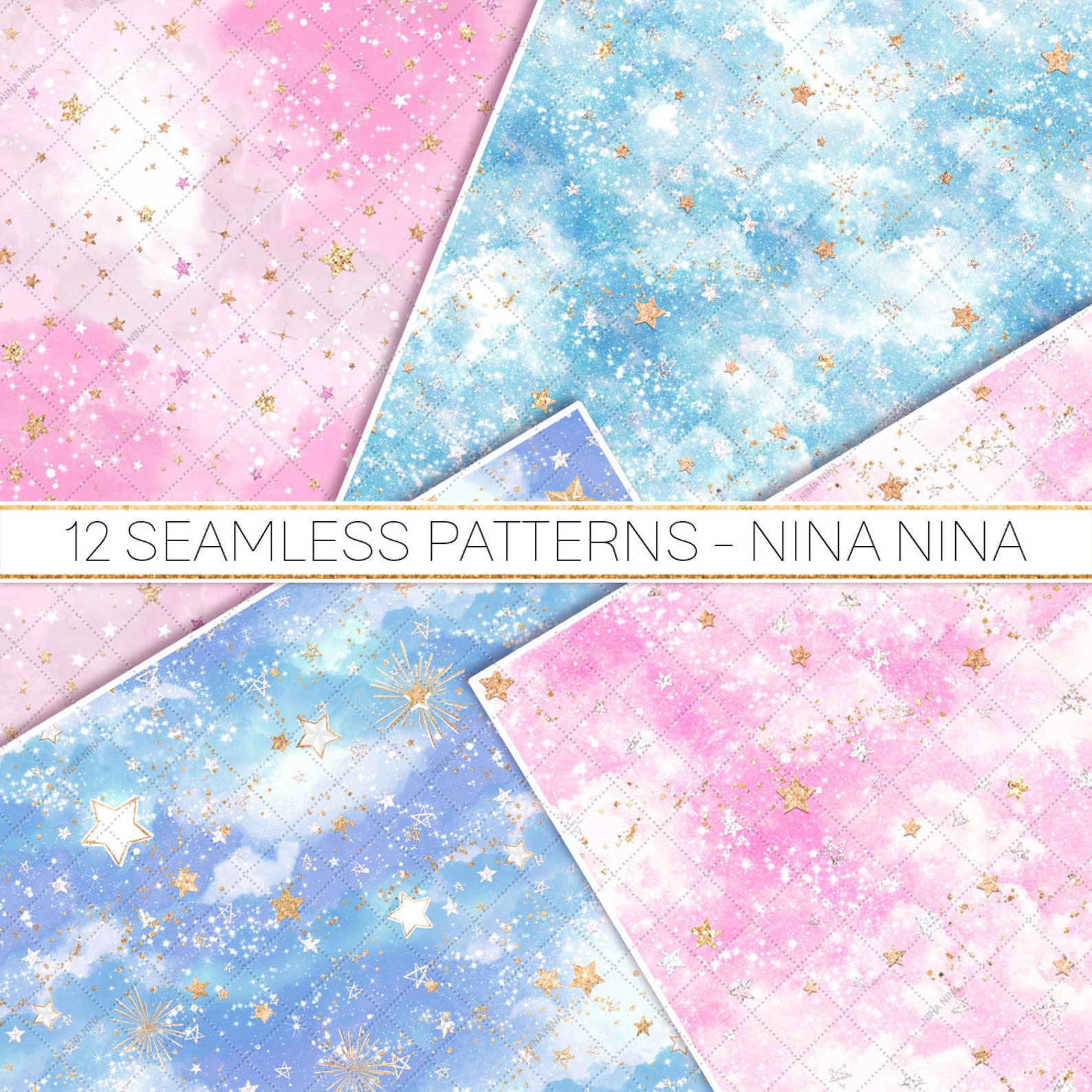 Pastel Galaxy Digital Papers Stars Seamless Patterns Gold - Etsy