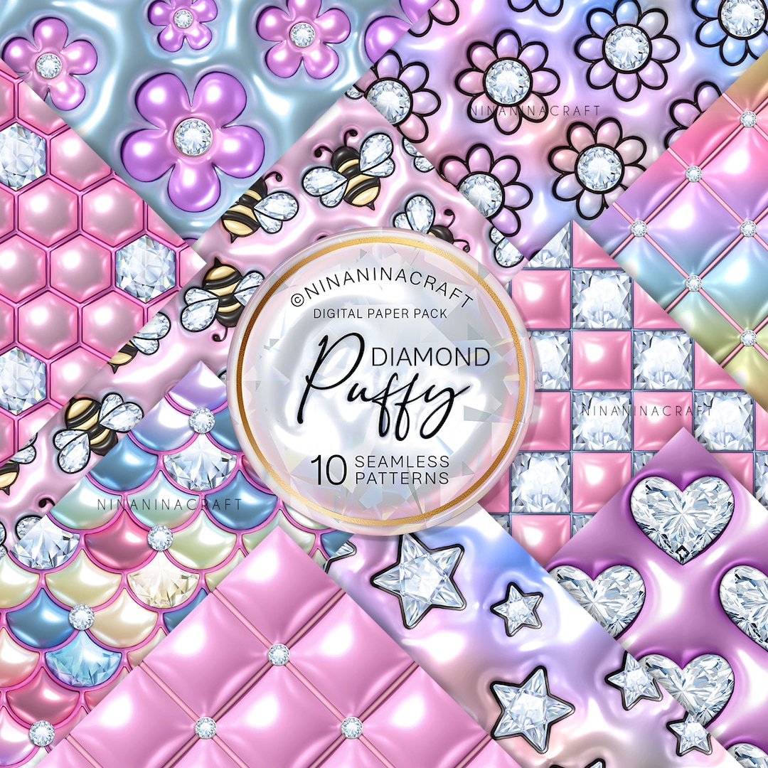 3D Inflated Puff Rainbow Diamond Seamless Pattern Pack, Bubble Puffy ...