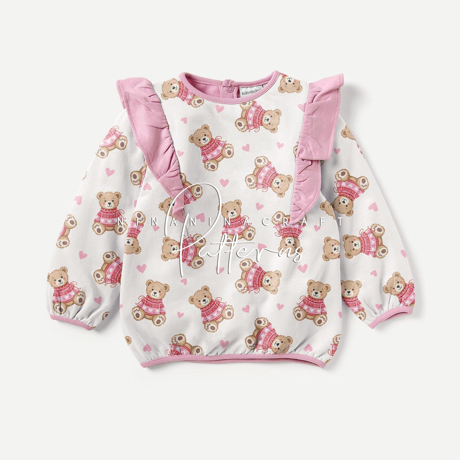 Valentines Teddy Bear Seamless Pattern by Ninaninacraft: Chiffon, Pink ...