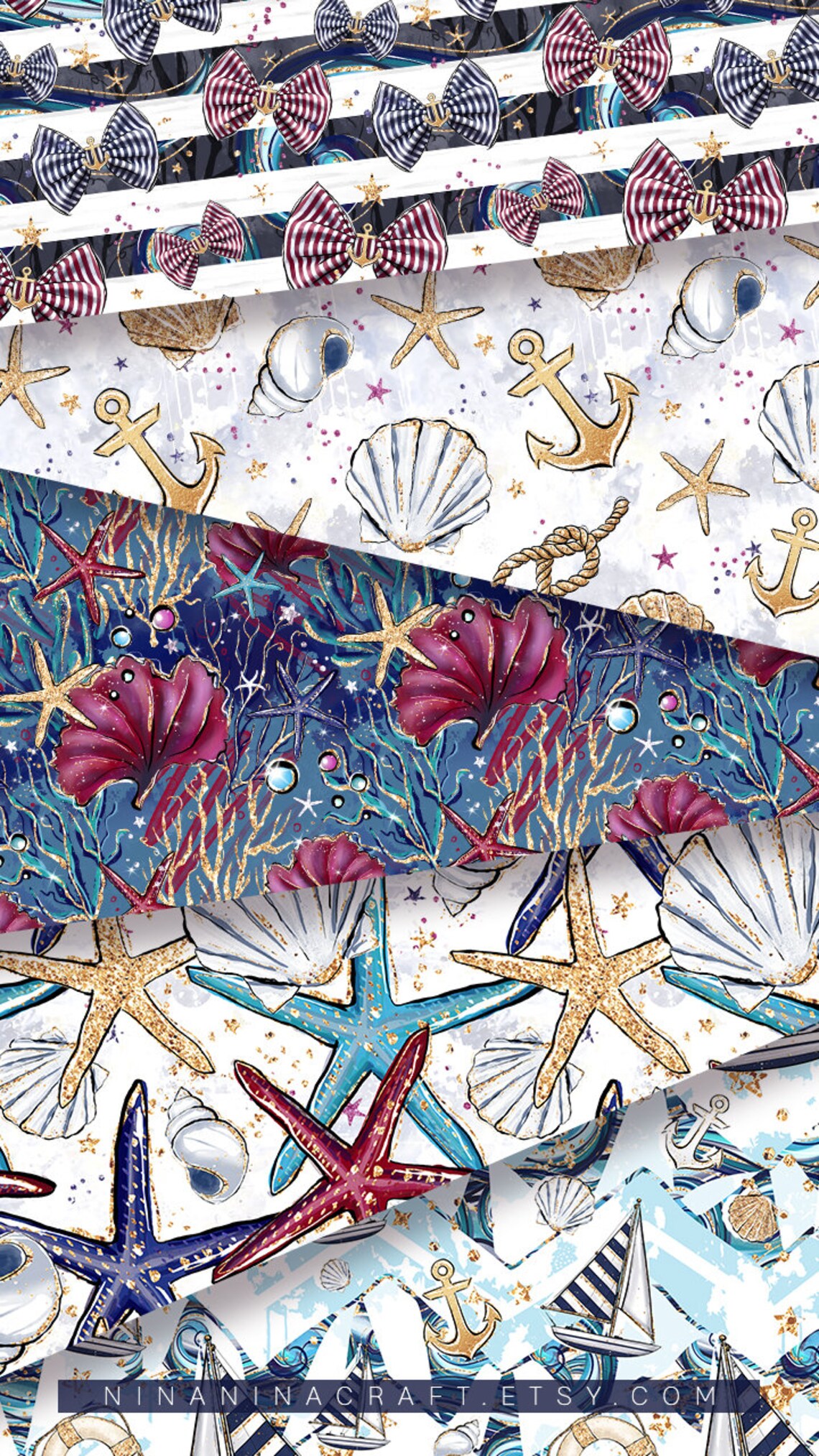 15 Nautical Digital Papers Dark Sea Seamless Patterns Summer | Etsy