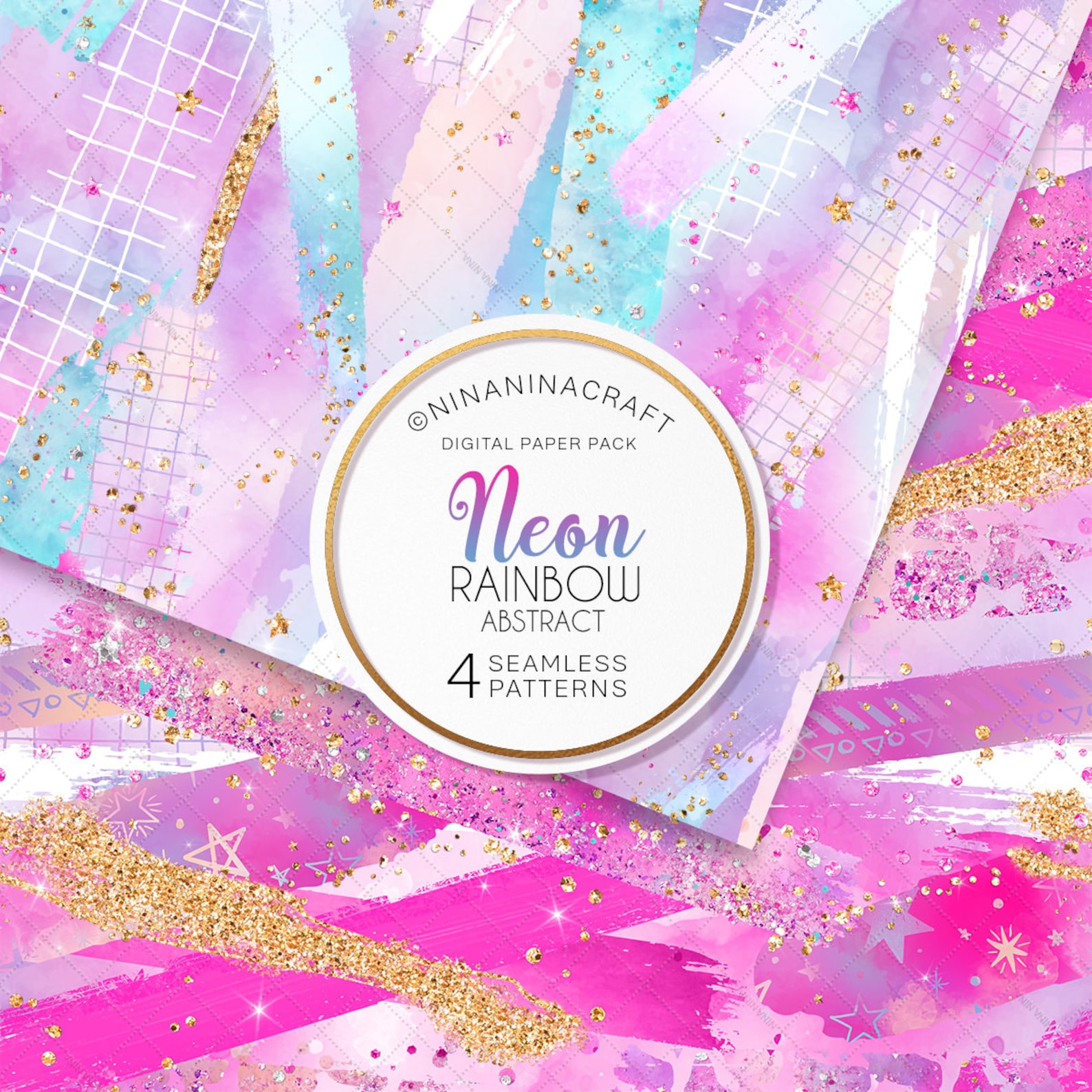 Abstract Neon Rainbow Digital Papers by Ninaninacraft - Etsy