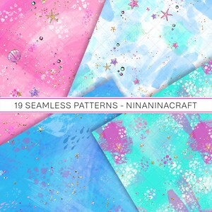 Mermaid Digital Papers Basics, Abstract Colorful Seamless Patterns ...