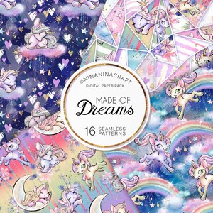 Cute Baby Unicorns and Rainbows Digital Paper Pack, Nursery Seamless ...