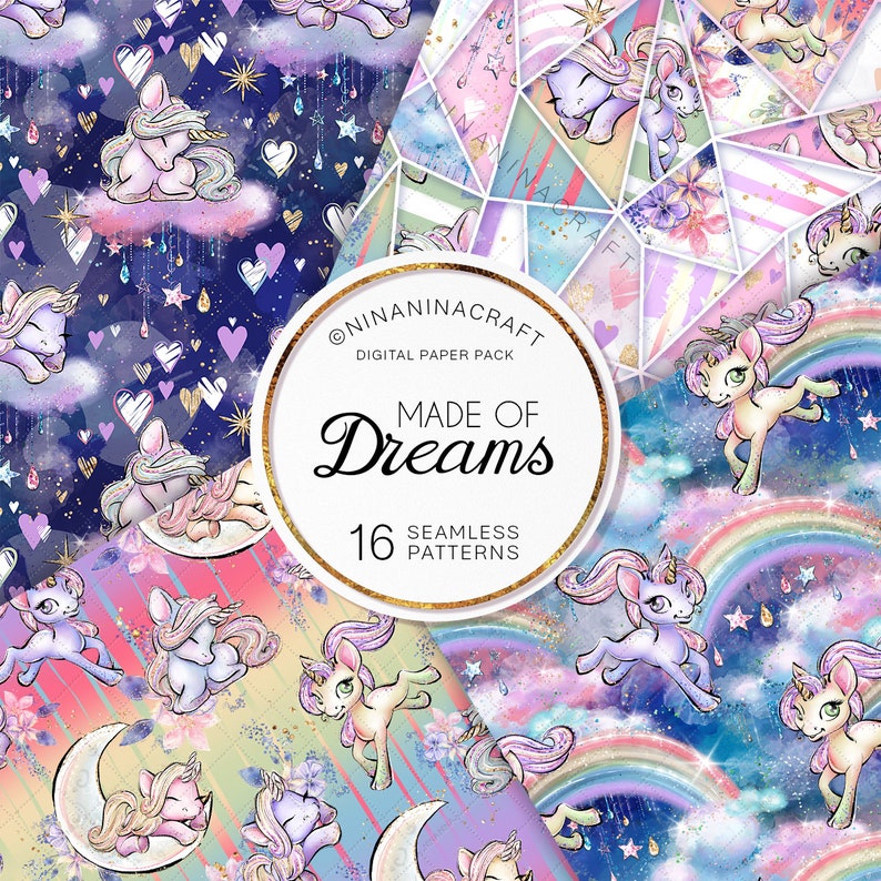 Cute Baby Unicorns and Rainbows Digital Paper Pack Nursery | Etsy