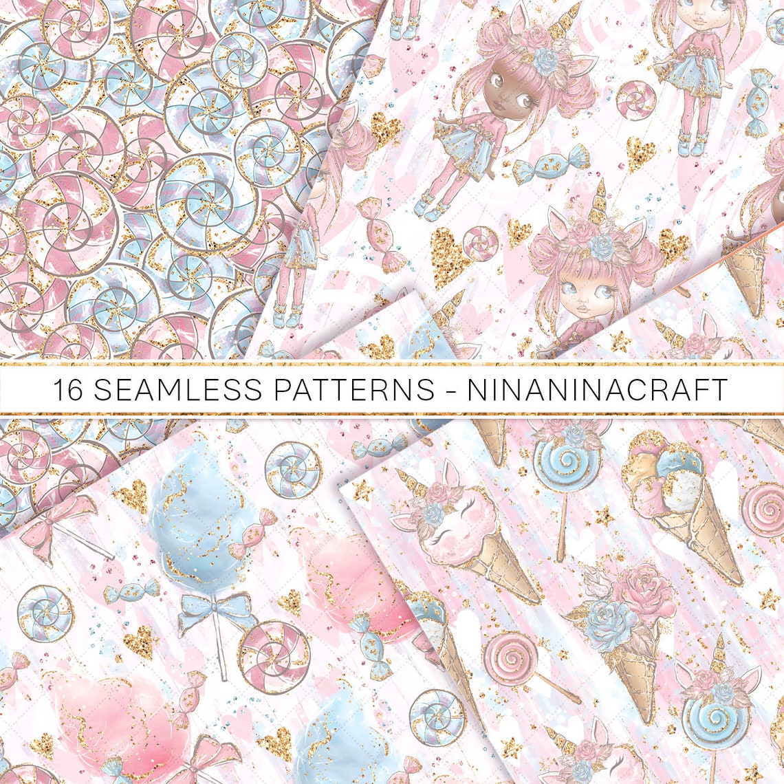 Land of Candy Digital Papers Cute Candy Seamless Patterns | Etsy